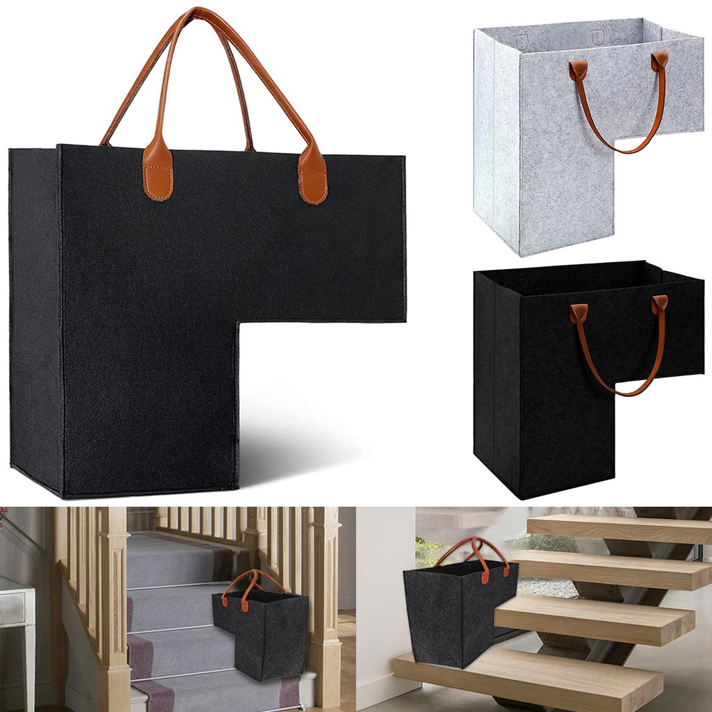 Jual Stair Basket with Leather Handles Felt L-Shape Large Capacity ...