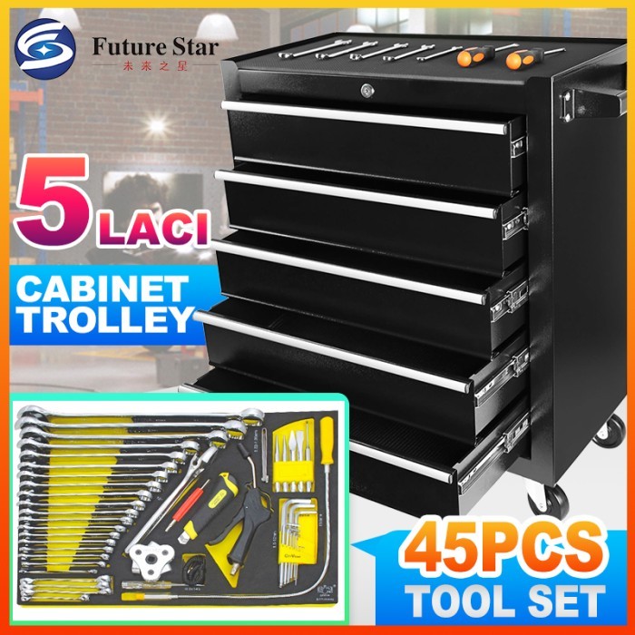 Jual Tool Box Cabinet Trolley 5 Drawer Susun Laci +45pcs Tool Kit Set ...