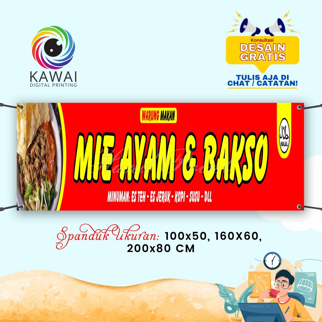 Jual SPANDUK / BANNER Mie Ayam & Bakso Merah Free Desain | Shopee Indonesia
