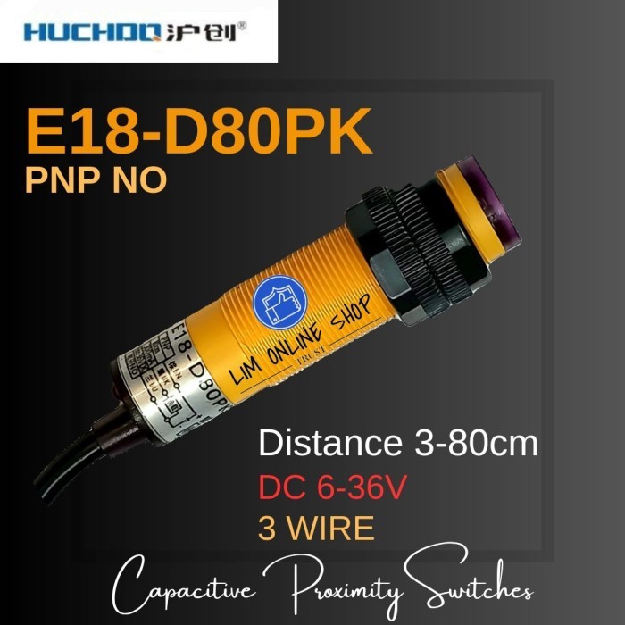 Jual Sensor proximity E18-D80PK infrared adjustable 3 - 80 cm PNP NO NORMALY OPEN DC 6-36V 3 ...