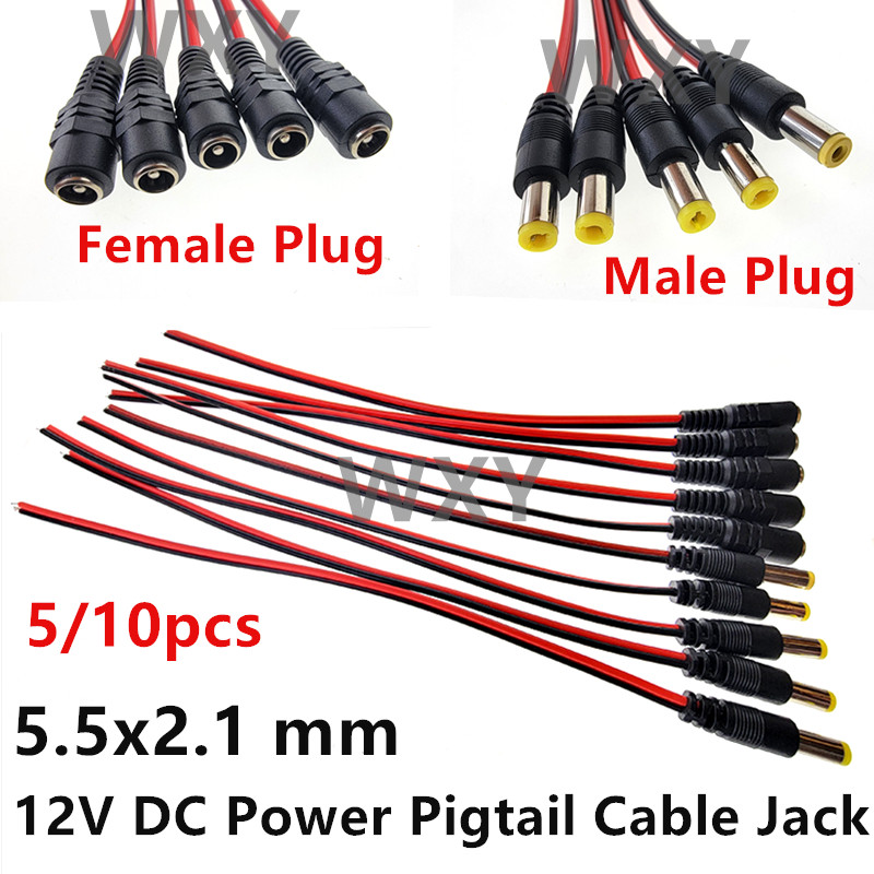 Jual 5pcs 10pcs 5.5x2.1 mm Male Female Plug 12V DC Power Pigtail Cable ...