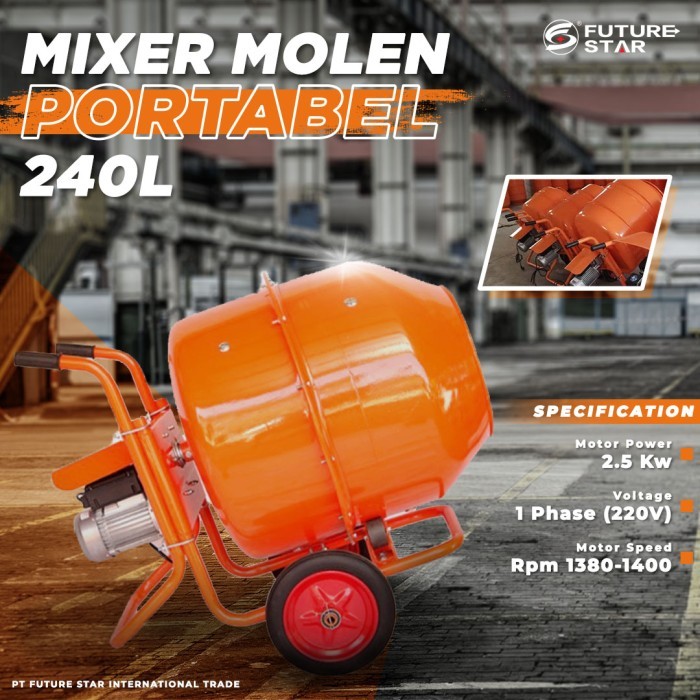 Jual MIXER MOLEN DORONG MESIN PENGADUK SEMEN CONCRETE PORTABLE 240 LITER | Shopee Indonesia