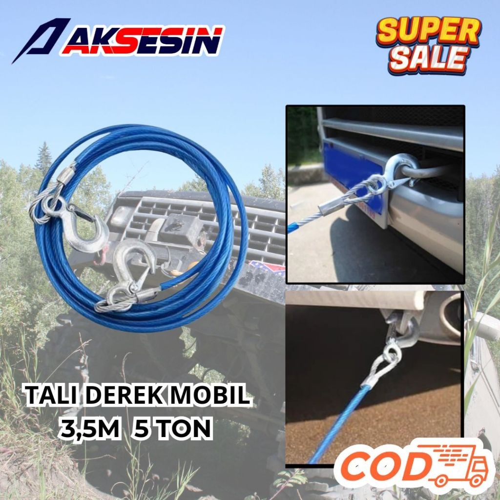 Jual TALI DEREK KAWAT BAJA 3.5m METER TALI DEREK MOBIL TALI SLING BAJA ...