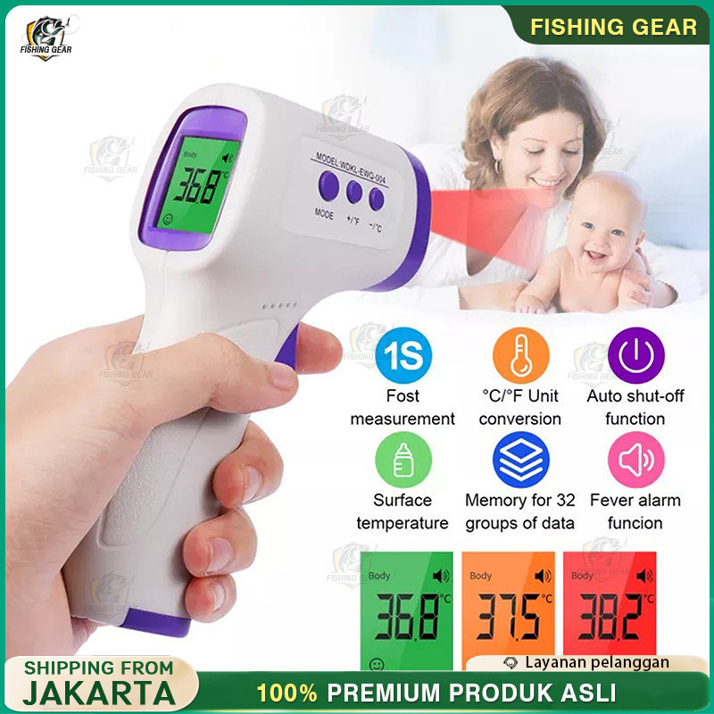 Jual PROMO Thermogun Thermometer Tembak Suhu Badan Infrared Non Contact AD801 Purple White ...