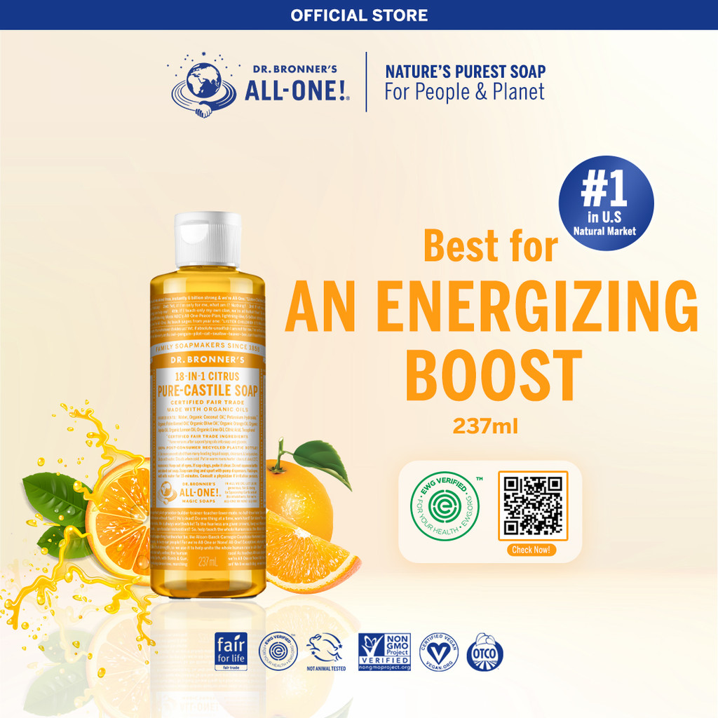 Jual Dr. Bronner's Liquid Soap Citrus Pure Castile 237ml Sabun Cair Organik | Shopee Indonesia
