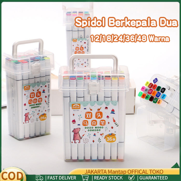 Jual 12/24/36/48 Warna Spidol Set Sketch Marker Spidol Warna 2in1 ...