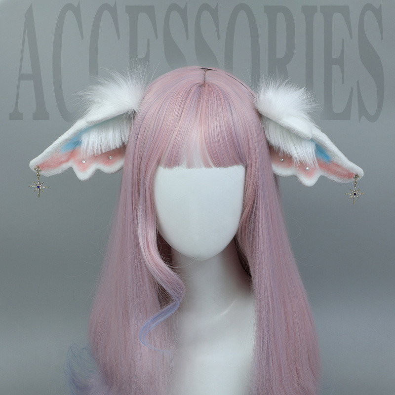 Jual Kawaii Faux Fur Angel Wings Ears Headband Realistic Furry Fluffy ...