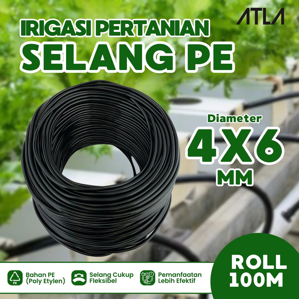 Jual Selang PE 4x6 mm (1 Roll) Selang Fertigasi Drip Hidroponik Hitam ...