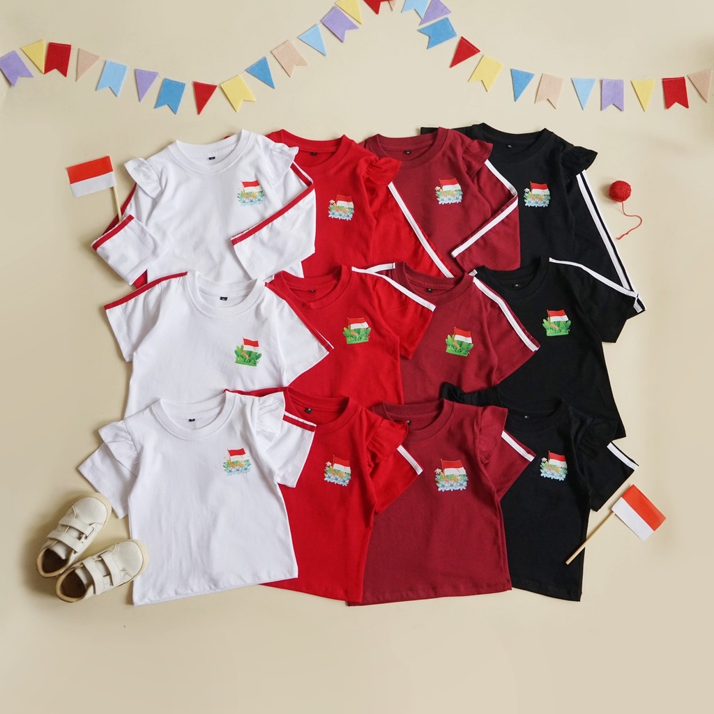 Jual baju atasan kaos merah putih kemerdekaan anak perempuan laki laki / lb413 | Shopee Indonesia