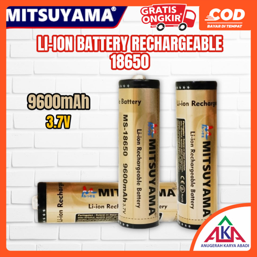 Jual MITSUYAMA Baterai Cas 18650 MS-18650 Li-ion Rechargeable Battery 9600 mAh 3.7V Lithium Flat ...