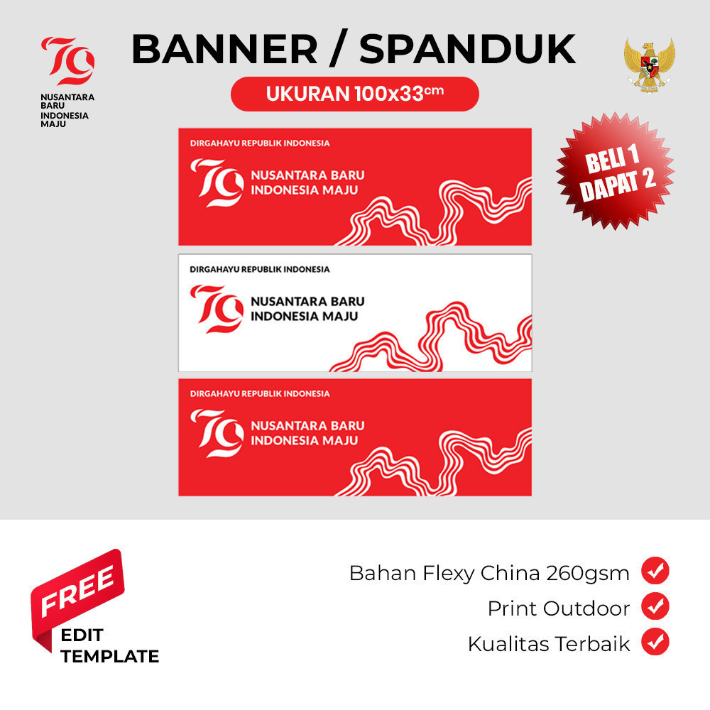 Jual BELI 1 DAPAT 3 SPANDUK BANNER HUT RI 79 PRINT OUTDOOR 100x33cm ...