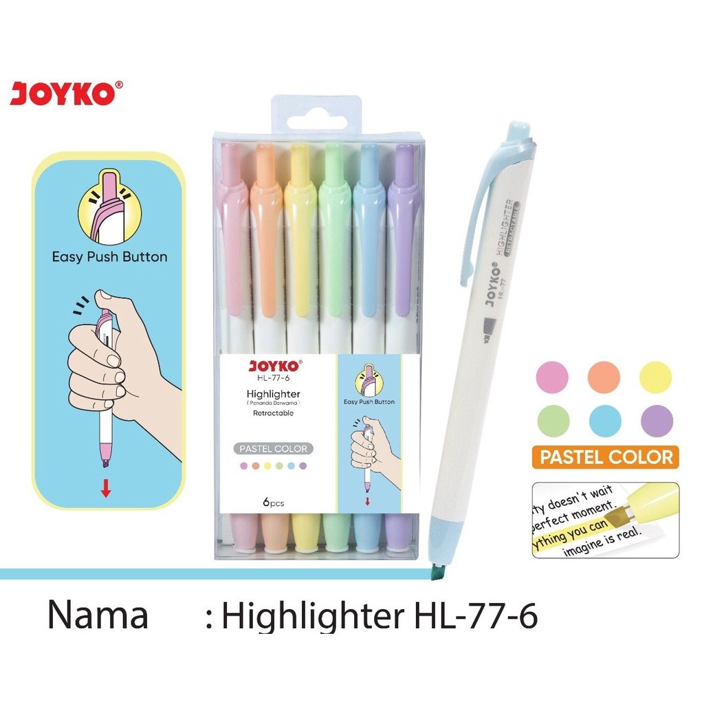 Jual JOYKO highlighter pastel HL-77 6 color | Shopee Indonesia
