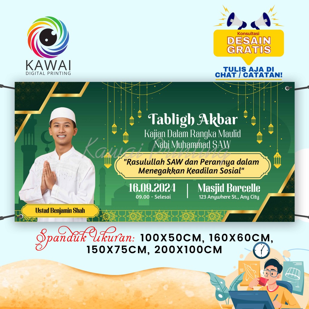 Jual SPANDUK / BANNER Tabligh Akbar Hijau Kuning Free Desain | Shopee ...