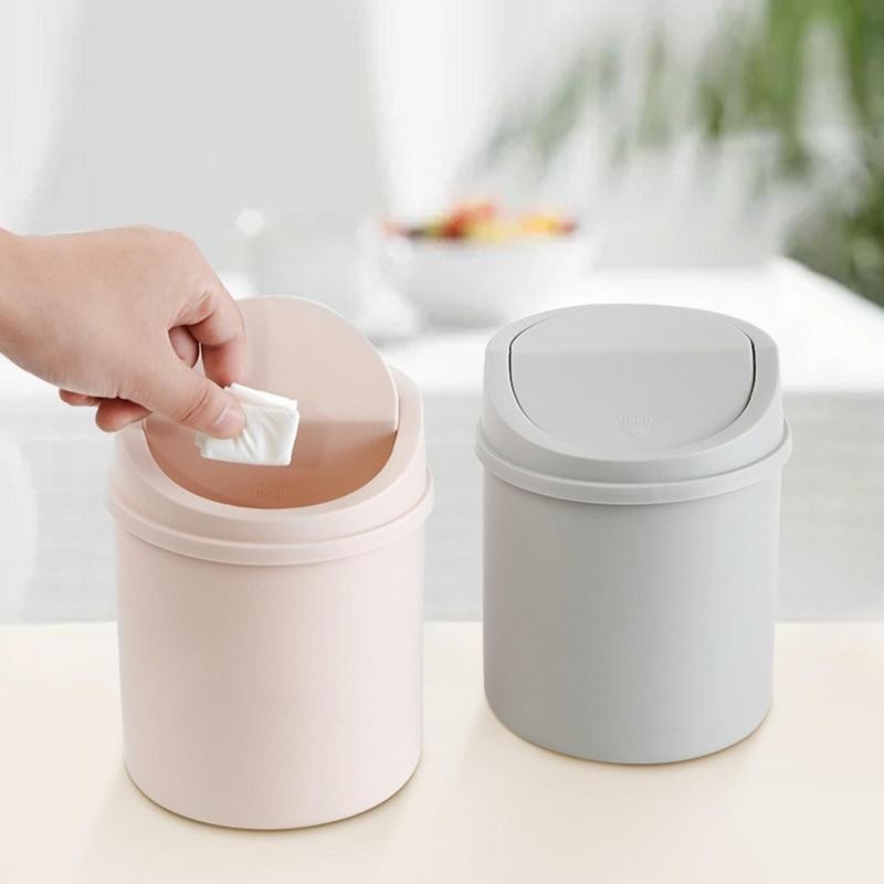 Jual Creative Mini Desktop Bin Small Trash Can Tube With Cover Bedroom ...