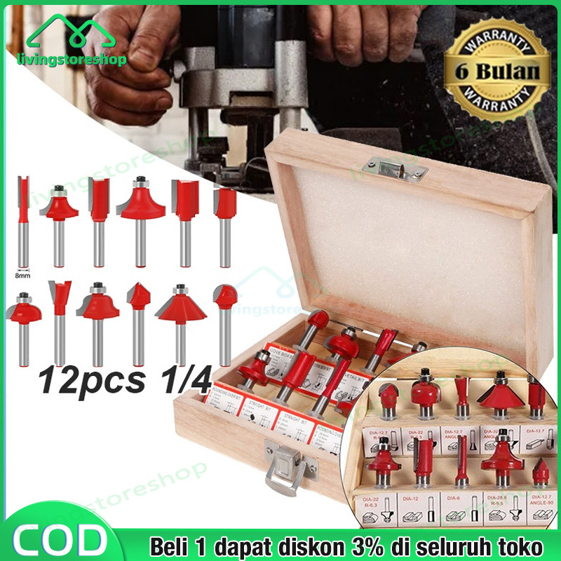 Jual 12pcs Mata Profil Set / Trimmer Router Bits / Timmer Bits Set ...
