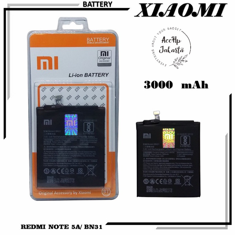 Jual Baterai Batre XiaoMi Redmi Note 5A bn 31 / MI 5X / MI A1 / Note 5 ...