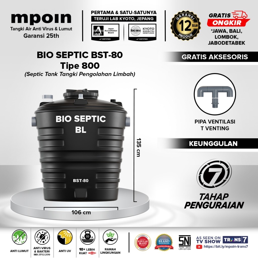 Jual Septic Tank Bio BST-80 800 Liter Septictank Garansi 1 Tahun 7 ...