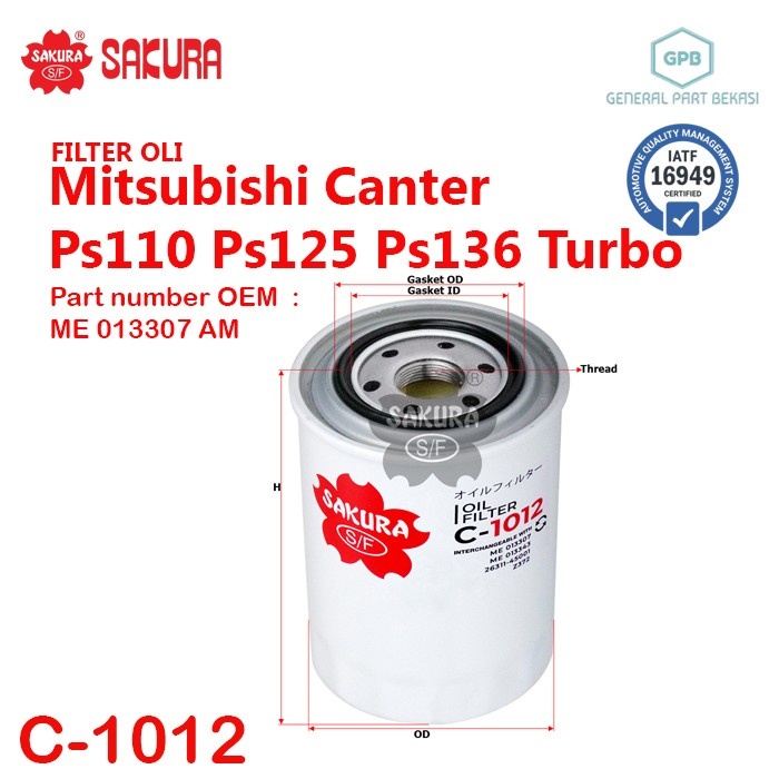 Jual Oil Filter Oli Mitsubishi Canter Ps110 Ps125 Ps136 Turbo SAKURA C ...