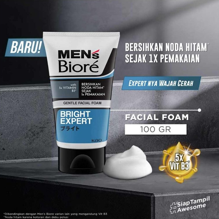 Jual BIORE Men Face Wash BRIGHT EXPERT Gentle Facial Foam 100g | Shopee ...