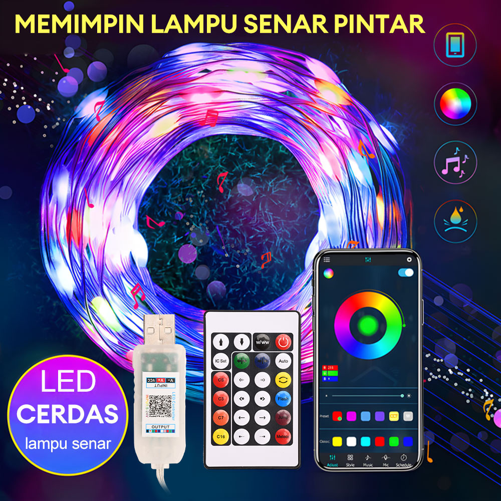 Jual Smart LED Fairy Strip Light Running Kontrol Suara Lampu Tali 10M ...