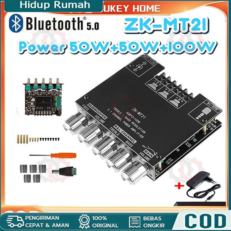 Jual ZK-MT21 2.1 channel bluetooth 5.0 subwoofer power amplifier board 50WX2+100W high power ...