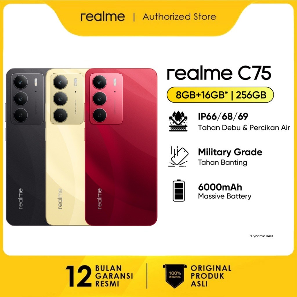 Jual [Cuma Hari Ini! Gratis Holder HP] realme C75 |128GB |256 GB |IP66/68/69 Dust & Water ...