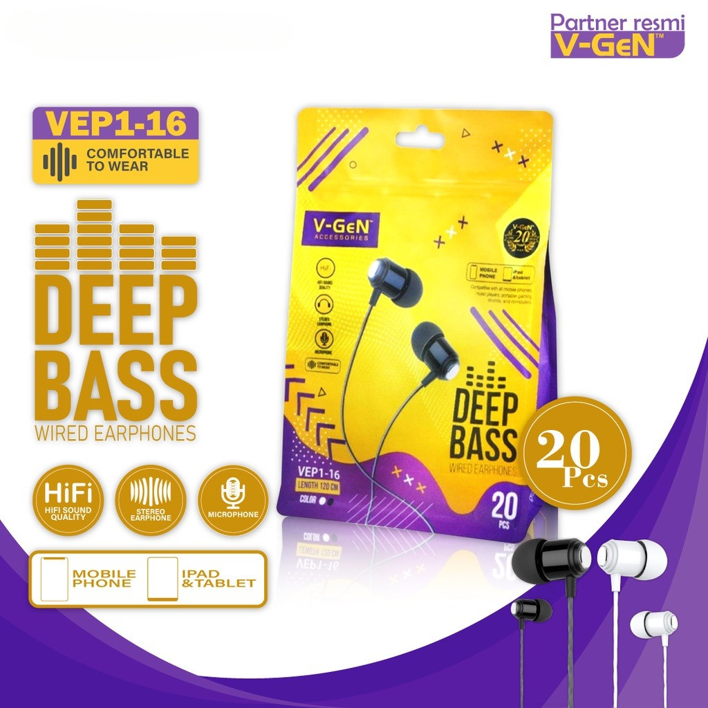 Jual Earphone VGeN VEP1-16 Wired Handsfree Headset HiFi Sound 1 Pack ...