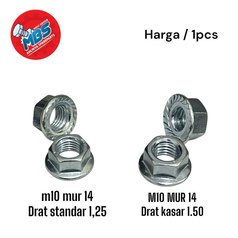 Jual gosir NUTS MUR M10 BAUT 14 DRAT 1,25 1,50 KASAR DAN HALUS MUR FLANGE cod | Shopee Indonesia