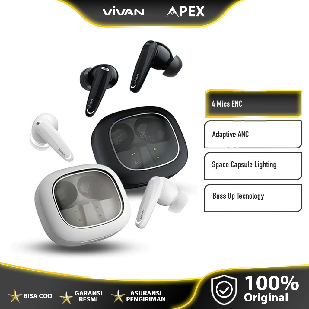 Jual VIVAN Space T2 TWS Earbuds ANC ENC 42H Playtime 10MM Bass Driver ...