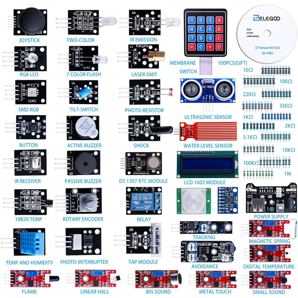 Jual ELEGOO Upgraded 37 in 1 Sensor Modules Kit with Tutorial ...