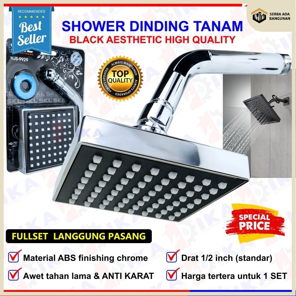 Jual SAB Homeneeds Kepala Shower Mandi Bentuk Kotak Hitam / Head Shower ...
