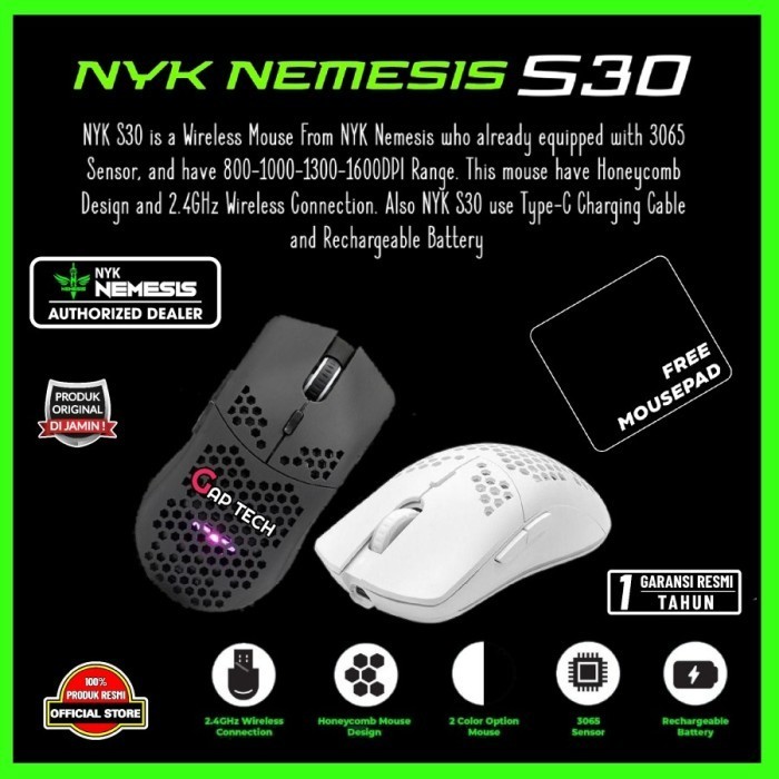 Jual Wireless Gaming Mouse NYK Nemesis S30 / S 30 with Honeycomb Design ...