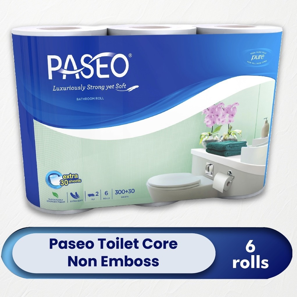 Jual Tissue Bathroom Paseo Toilet Core Non Emboss 6 rolls 330 sheets 2 ...