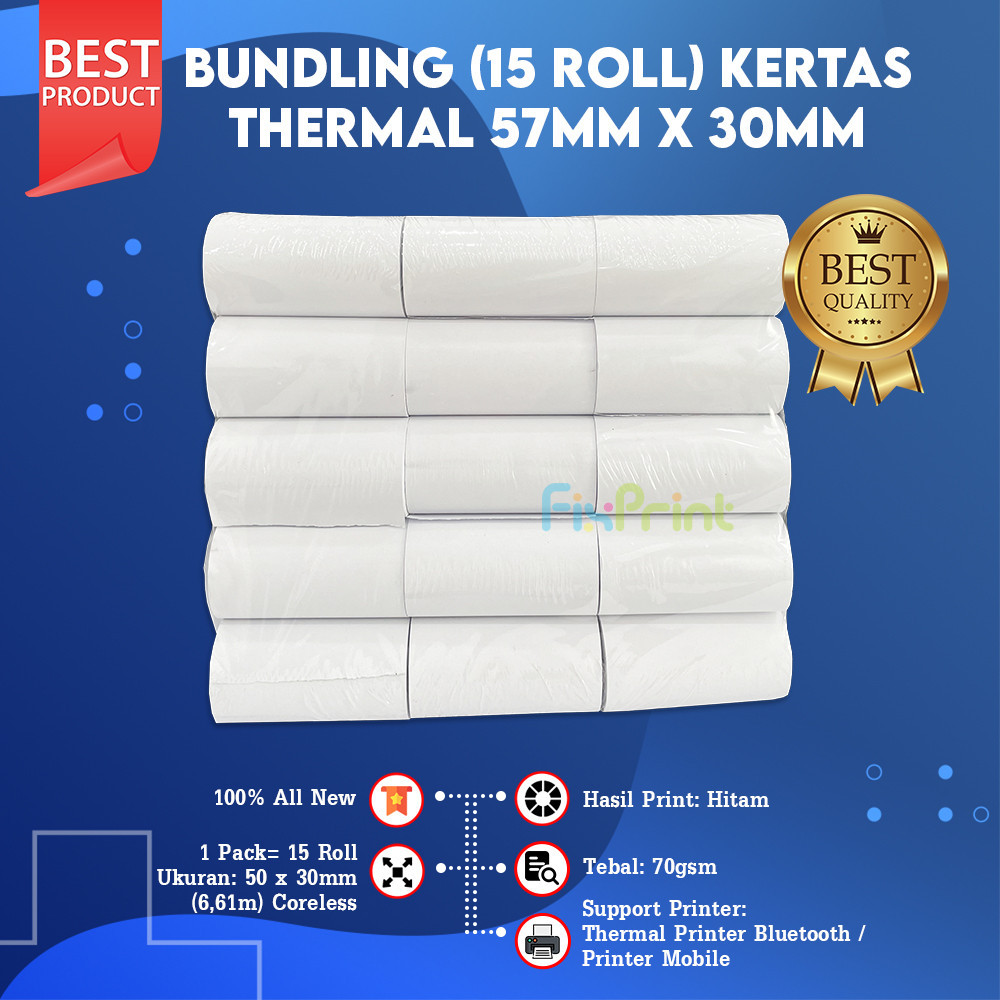 Jual BUNDLING Kertas Thermal Kasir 57mm x 30mm Kasir EDC Paper Roll ...