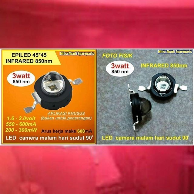 Jual HPL 3W/High Power LED 3 Watt Infrared/Inframerah 850nm 90 Derajat ...