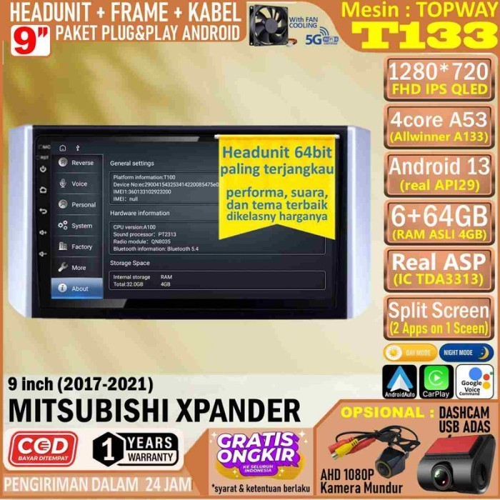 Jual Paket Headunit Android 9 inch + Frame + Soket PNP Mitsubishi ...