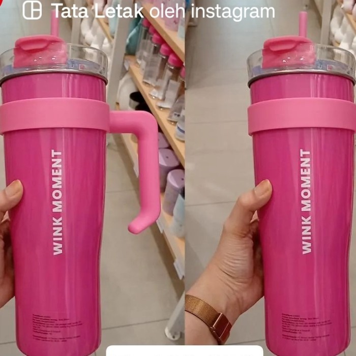 Jual miniso Wink moment water Bottle with straw handle botol minum ...