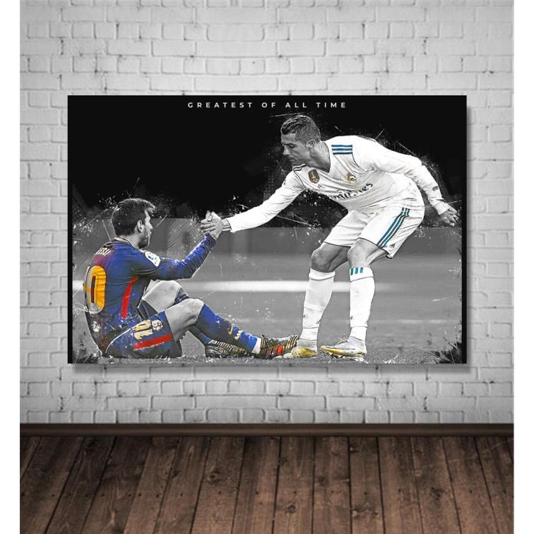 Jual Poster MESSI RONALDO GOAT Poster frame kayu A3+ Football Superstar ...