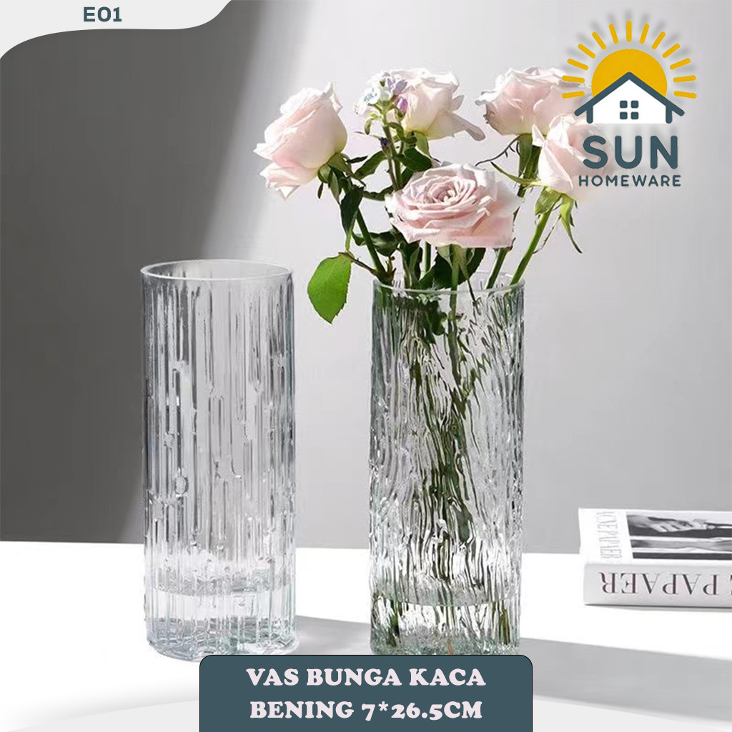 Jual SUN VAS BUNGA KACA BENING Diameter 10CM E01/ VAS KACA TINGGI BAMBU ...