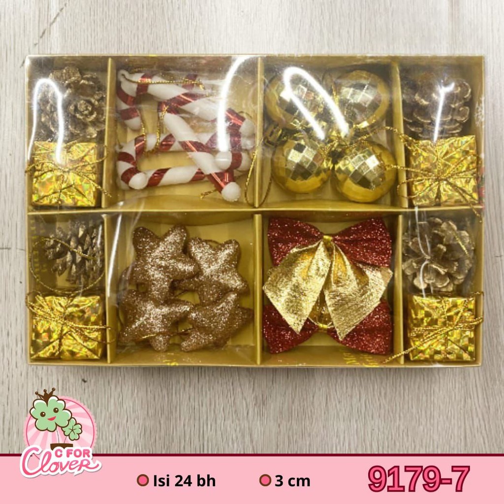 Jual HIASAN POHON NATAL SET ISI 24 PCS DENGAN BOX bola lonceng kotak ...