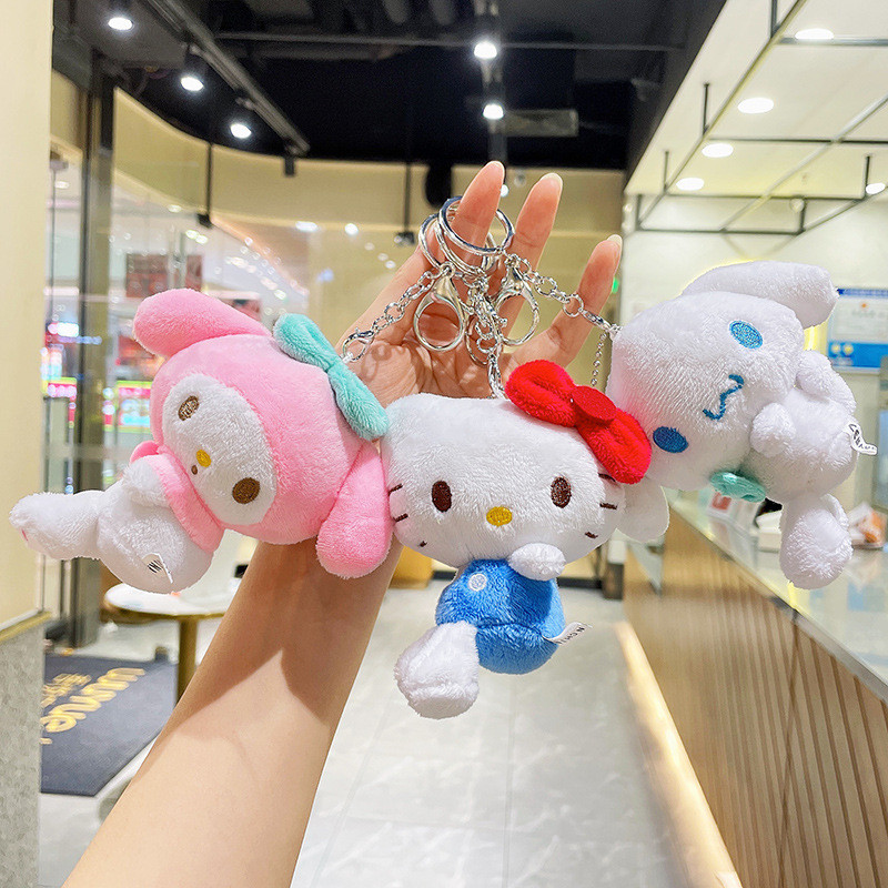 Jual Sanrio Hello Kitty Plush Keychain Melody Cinnamoroll Pompompurin ...