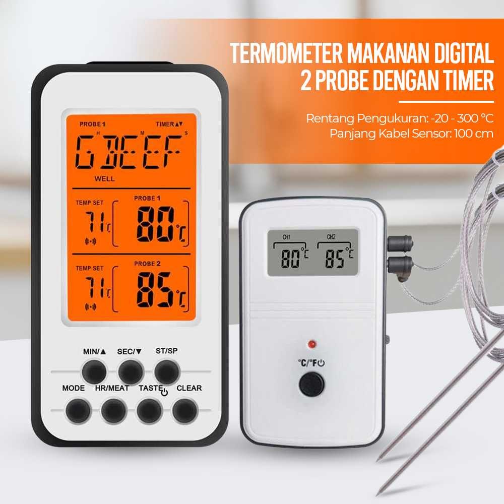Jual Termometer Makanan Daging Digital Wireless 2 Probe with Timer ...