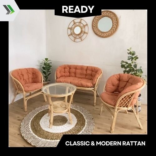 Jual KURSI BAHAMA ROTAN ALAMI 1 SET + BANTAL MEJA PAKE ANYAM/ MEJA KACA ...