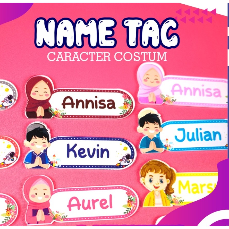 Jual Name Tag Karakter Custom Nama Dada Anak Nama Dada Pin Bros Bross ...