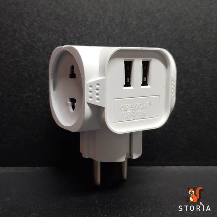 Jual Steker Colokan T Datar 4 Lubang + 2 USB / Stop Kontak Orenchi ...