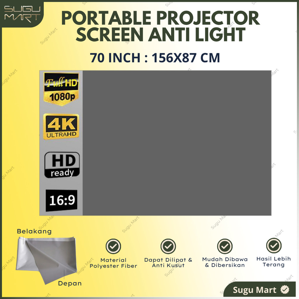 Jual Layar Proyektor Anti Light 70 Inch 16:9 | Screen Projector ...