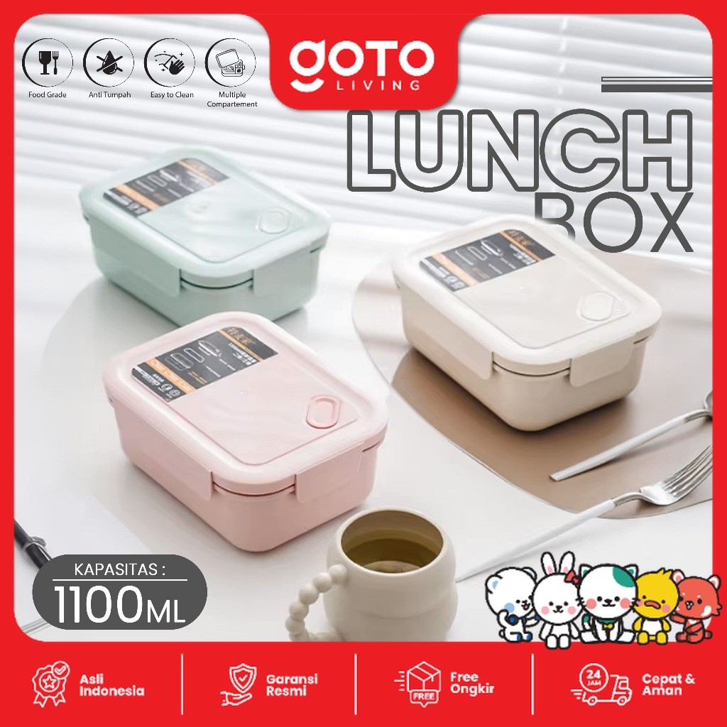 Jual Goto Qino Bento Lunch Box Tempat Makan 3 Sekat Kotak Bekal Anti Tumpah | Shopee Indonesia
