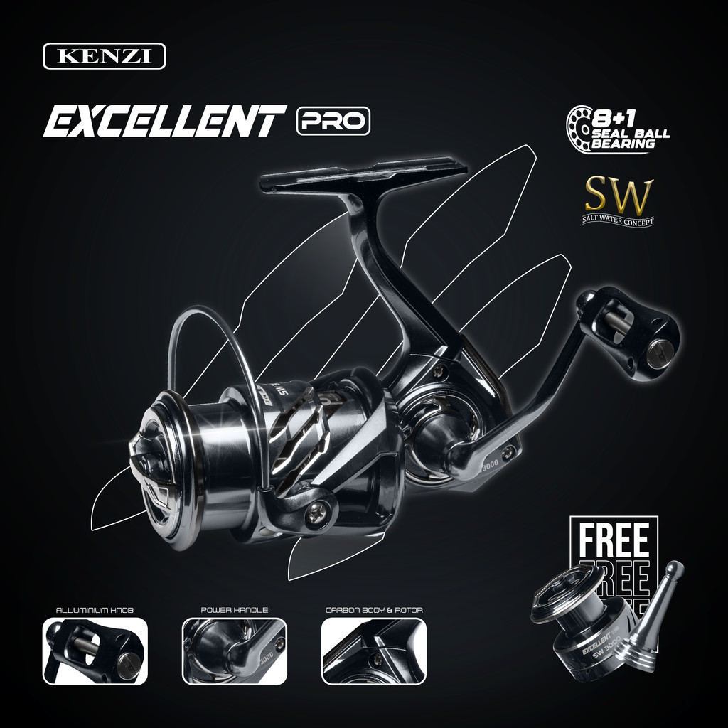 Jual REEL KENZI EXCELLENT PRO SW with REEL STAND and EXTRA SPOOL 1000 ...