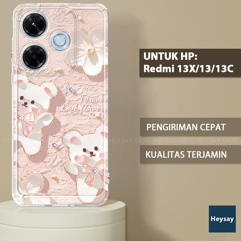 Jual Bunga Clear Casing Redmi 13x Bunga Kecil Beruang Kucing 13C Soft Case Hp Xiaomi 13X Pink ...