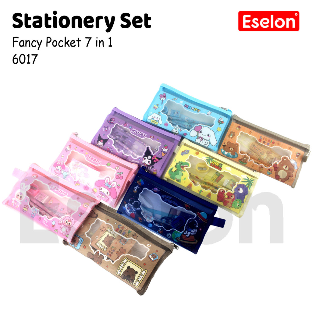 Jual 7in1 Stationery set Zipper Jaring 6017 / Paket Alat Tulis Zipper ...